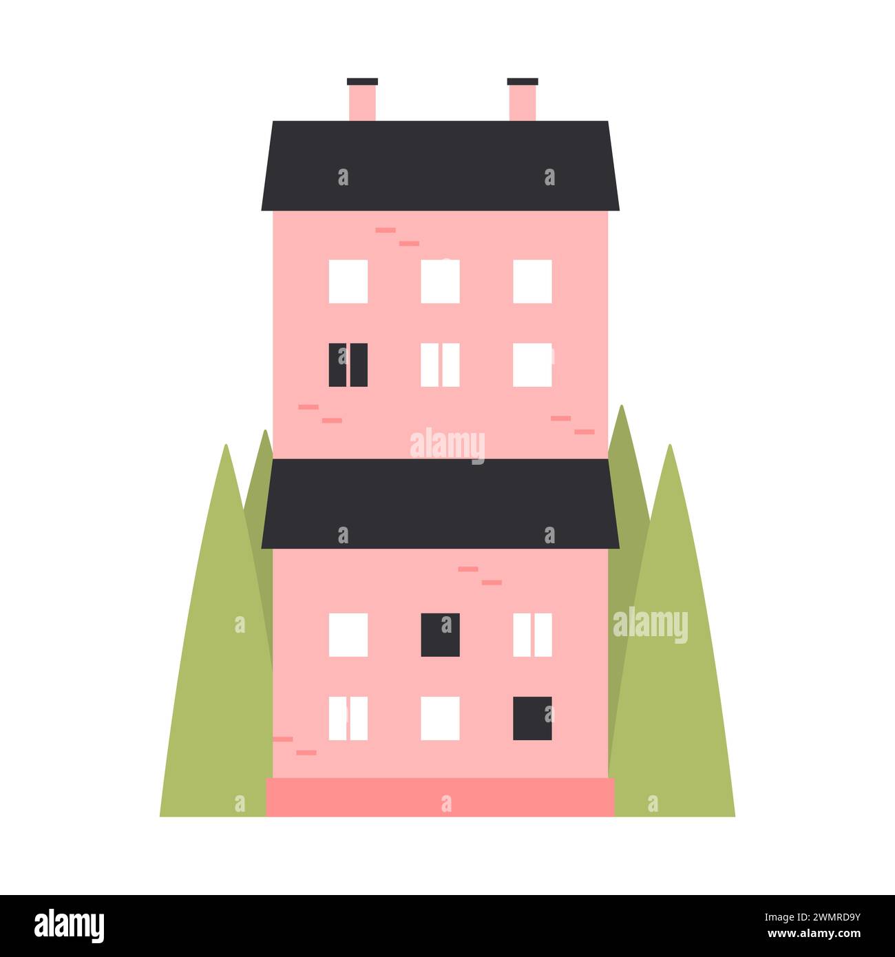 Tiny house building. Cute small house with two floors, tiny cottage ...