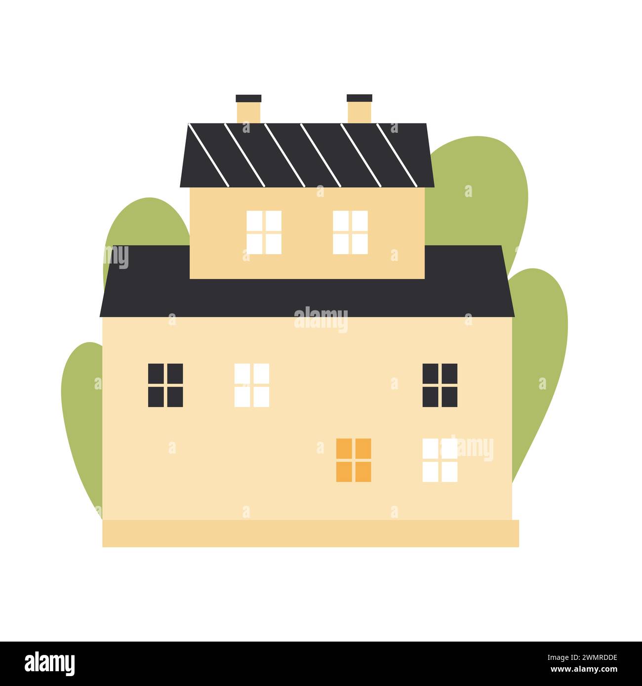 Tiny cute village cottage. Residential small house, front view building ...