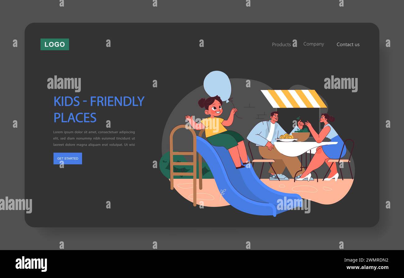 Kids-Friendly Places concept. A vibrant illustration showing a joyful ...