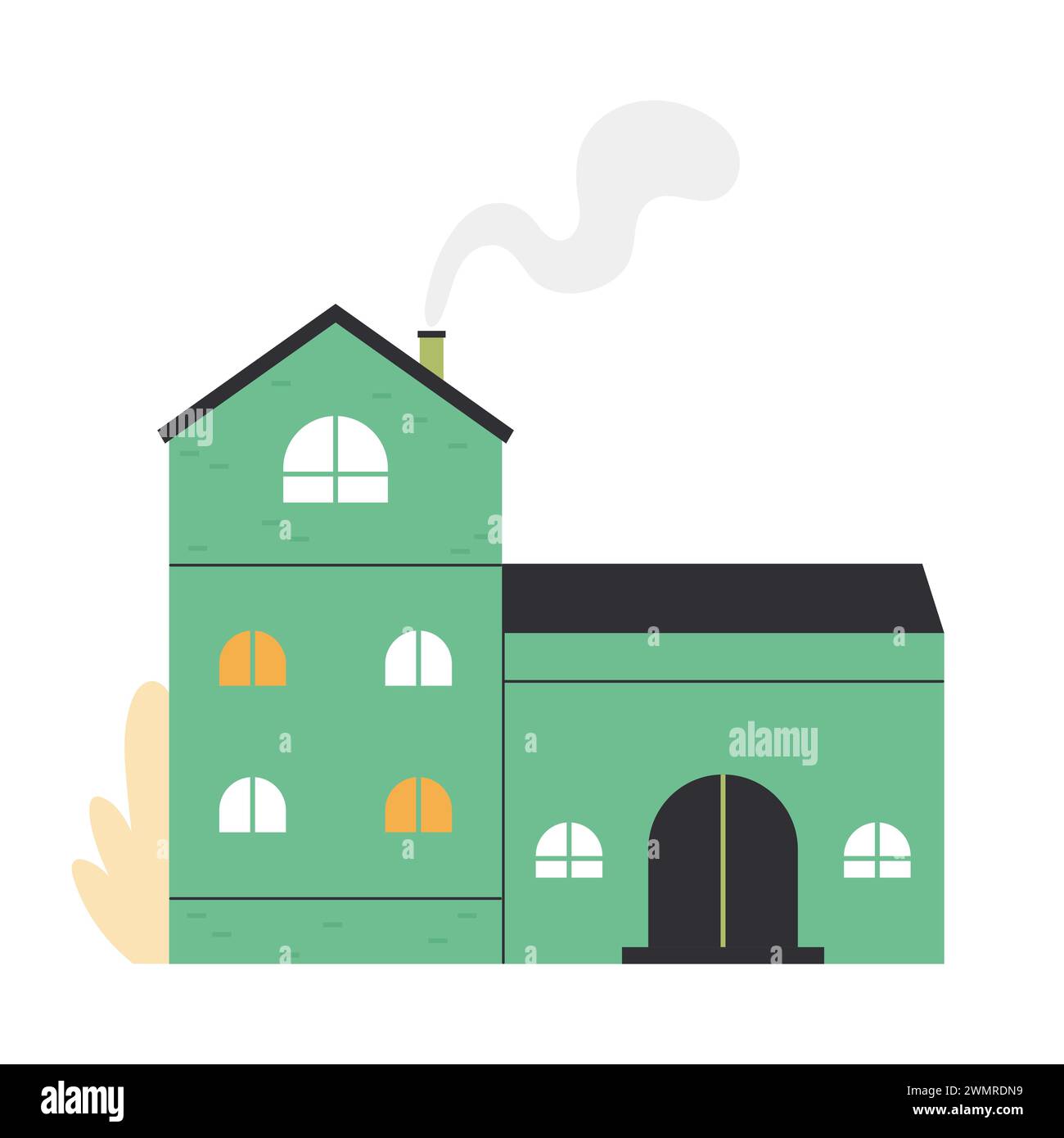 Countryside village house. Residential small cottage, front view ...