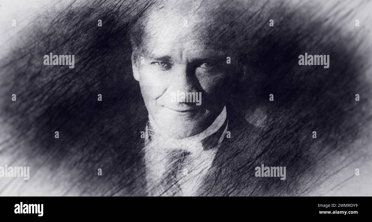 Portrait Drawing. Mustafa Kemal Ataturk, Founder of the Republic of ...