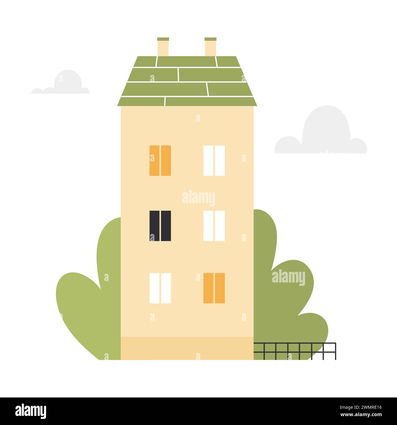 Narrow tiny countryside house. Countryside cozy cottage, residential ...