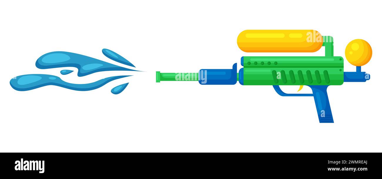 Water gun fight. Summer water weapon, pistol toy splash cartoon vector ...