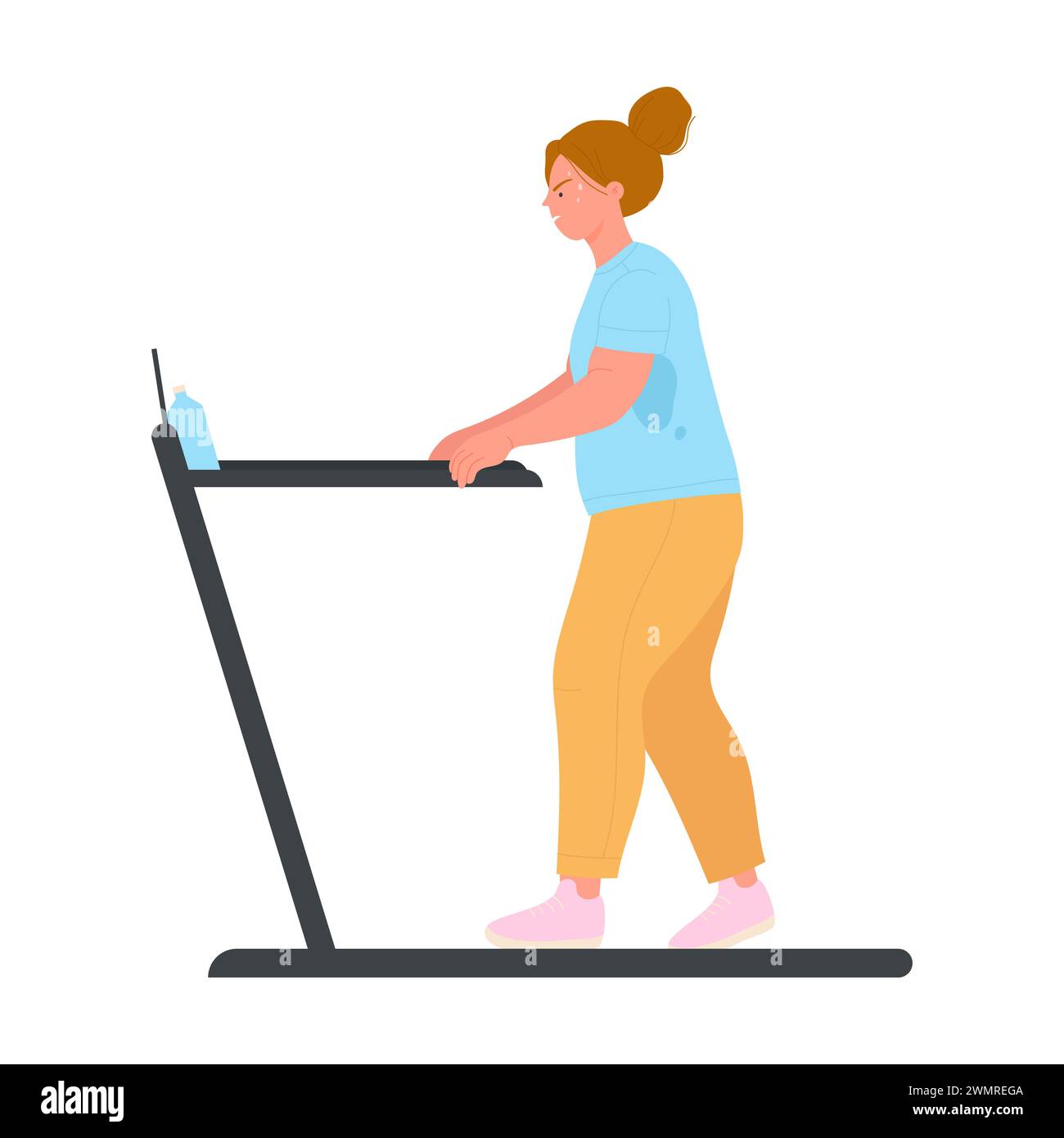 Obese woman running on treadmill. Overweight lady doing cardio cartoon ...