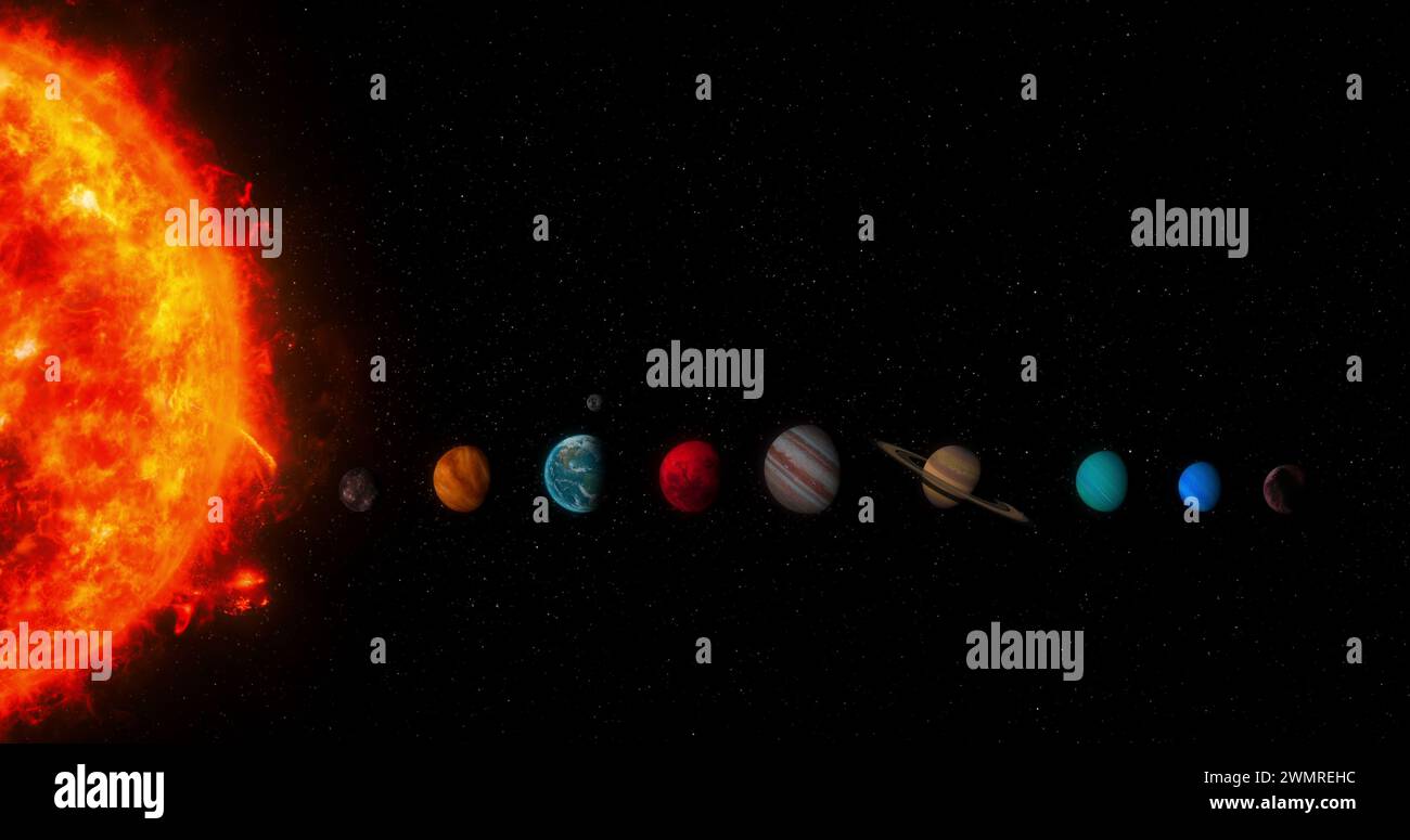 Planets in the Solar System. 3D Cinematic Stock Photo - Alamy