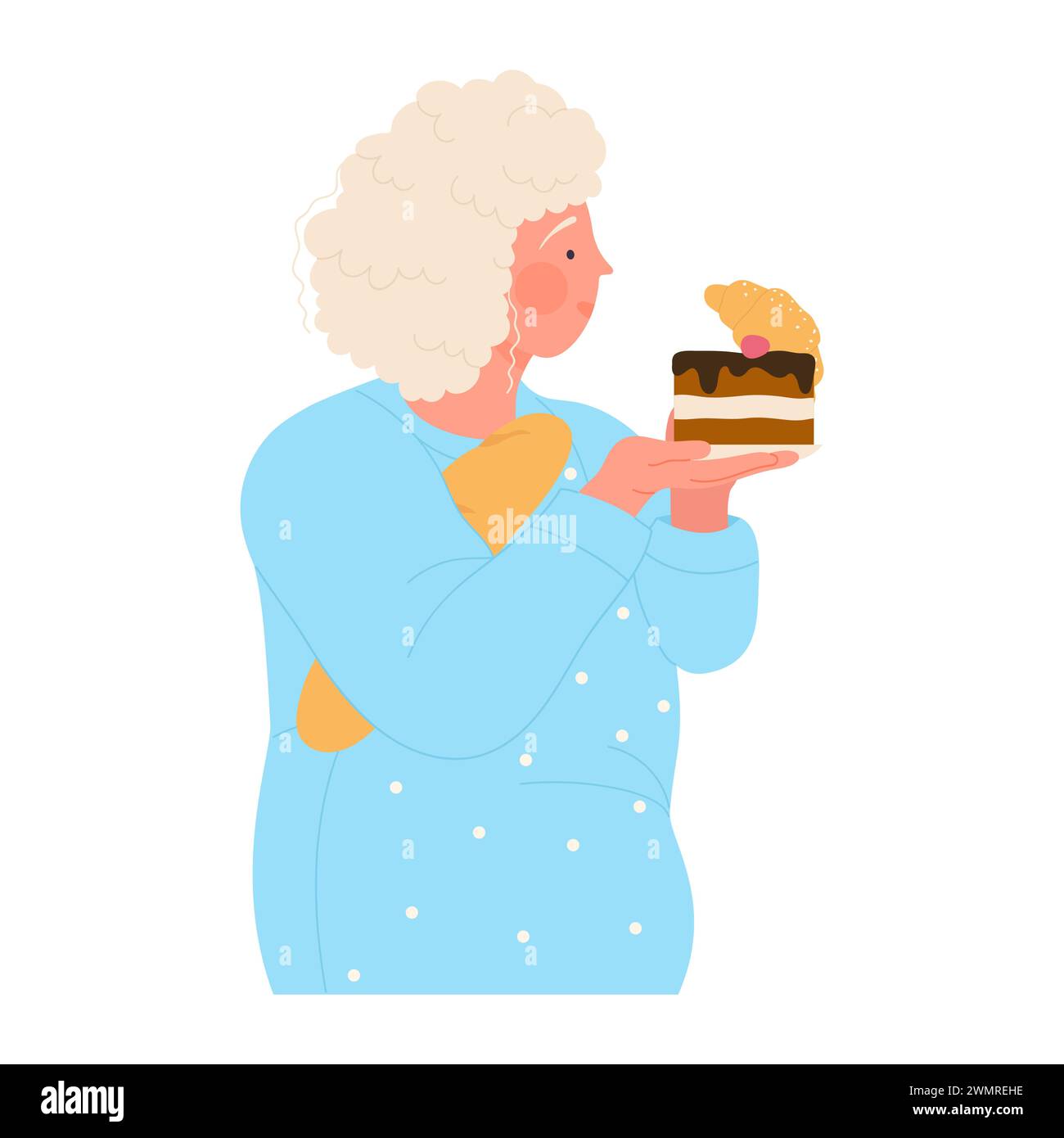 Overweight woman eating cake. Lady with junk food, weight loss diet ...