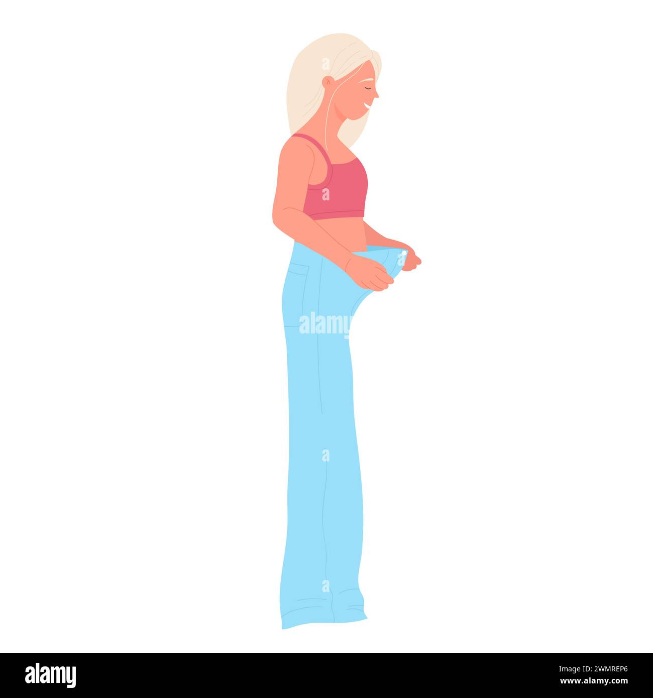 Woman weight loss result. Balanced diet, slim skinny girl cartoon ...