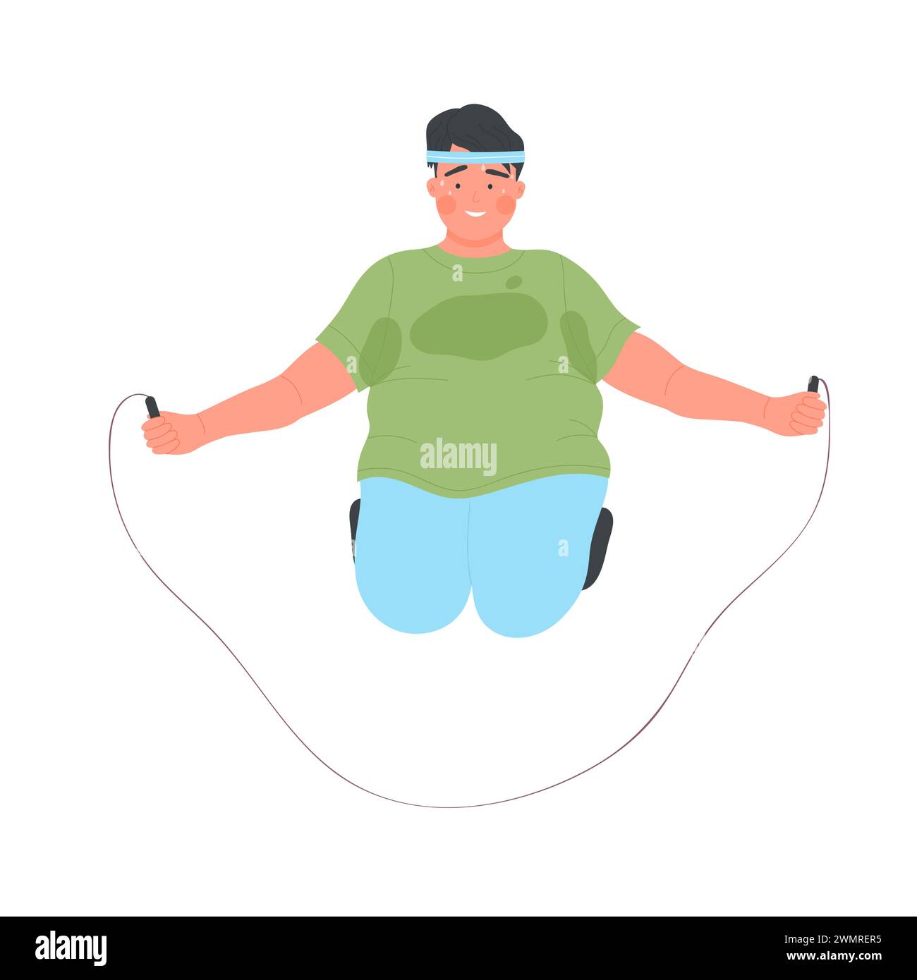 Plus size boy jumping rope. Weight loss program, sport cardio training ...