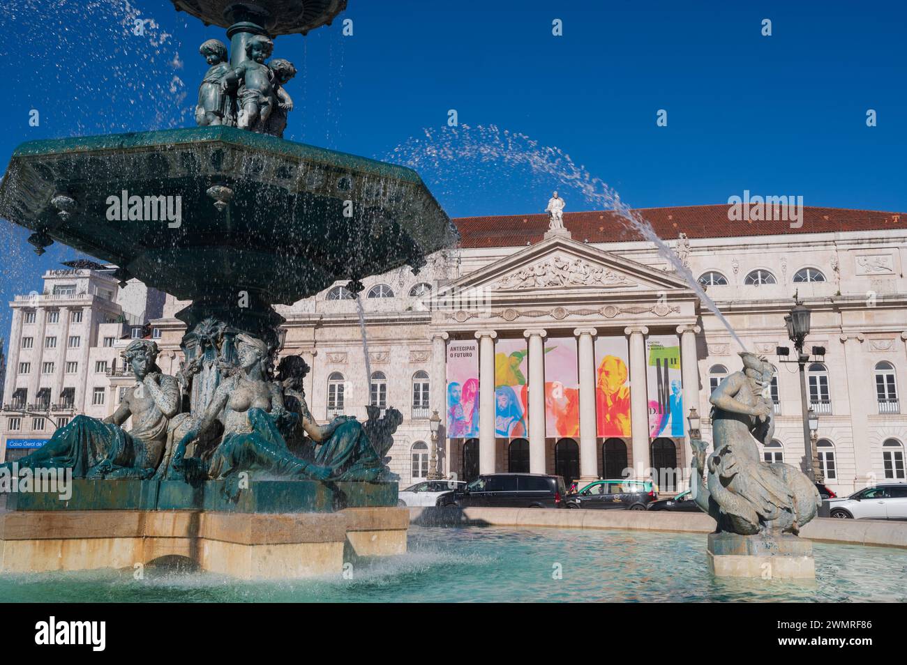 Teatro Nacional Dona Maria II, national theatre of Portugal Stock Photo ...