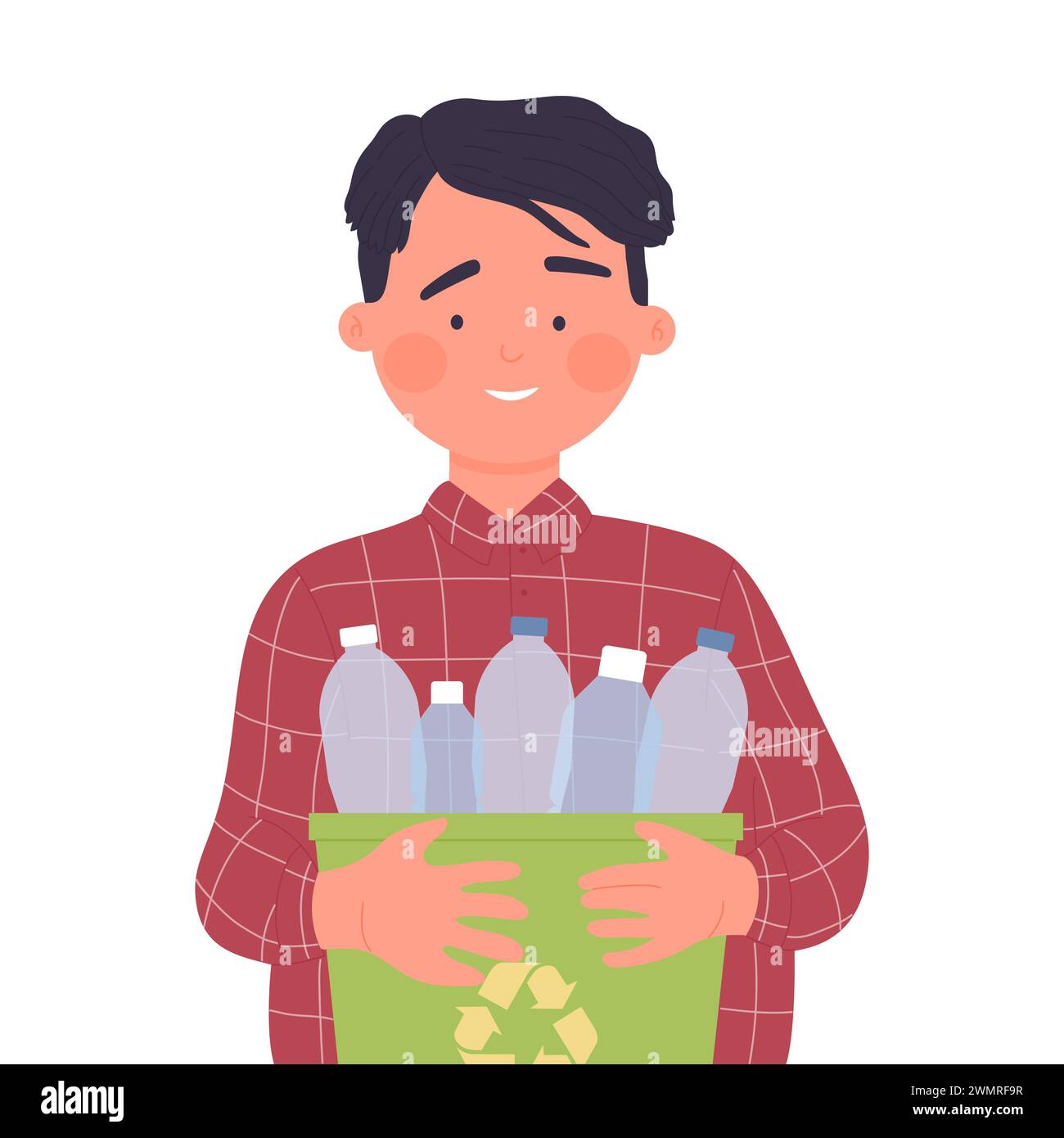 Little boy with plastic bottle recycling. Waste management, zero trash ...