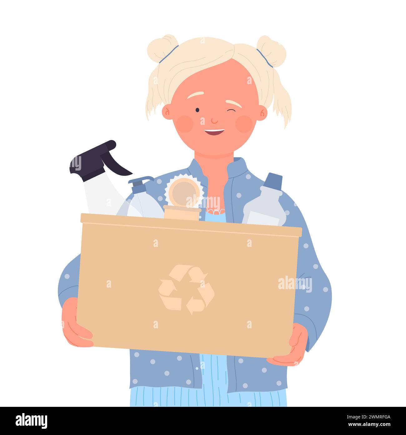 Happy girl sorting plastic trash. Waste management, zero waste kids ...