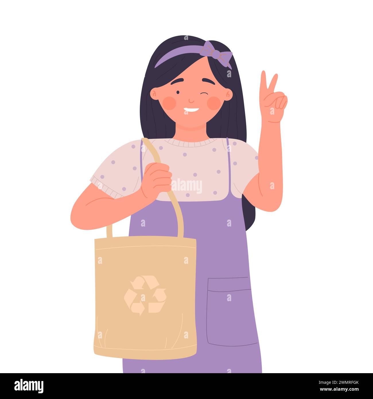 Smiling little girl with eco bag. Zero waste kids, recycling garbage ...