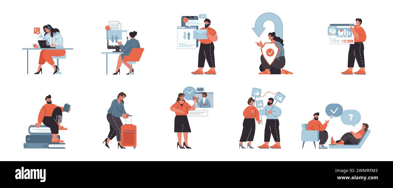 Corporate life set. Illustration of business professionals engaged in ...