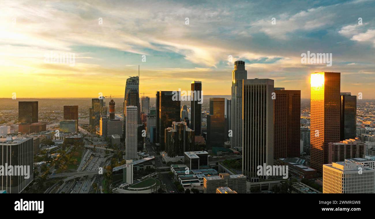 Downtown Los Angeles aerial view, business centre of the city. Los ...