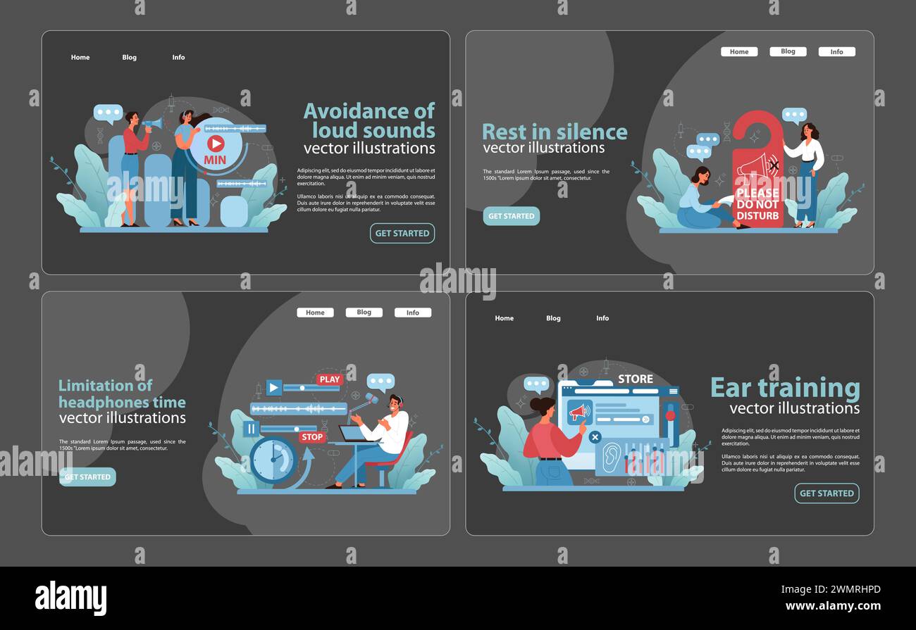 Hearing Care Web Graphics Set. Web-friendly vector illustrations ...