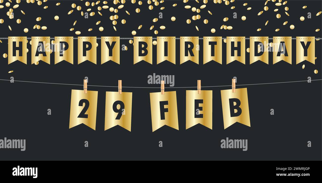 29 february golden party flag and confetti background vector ...