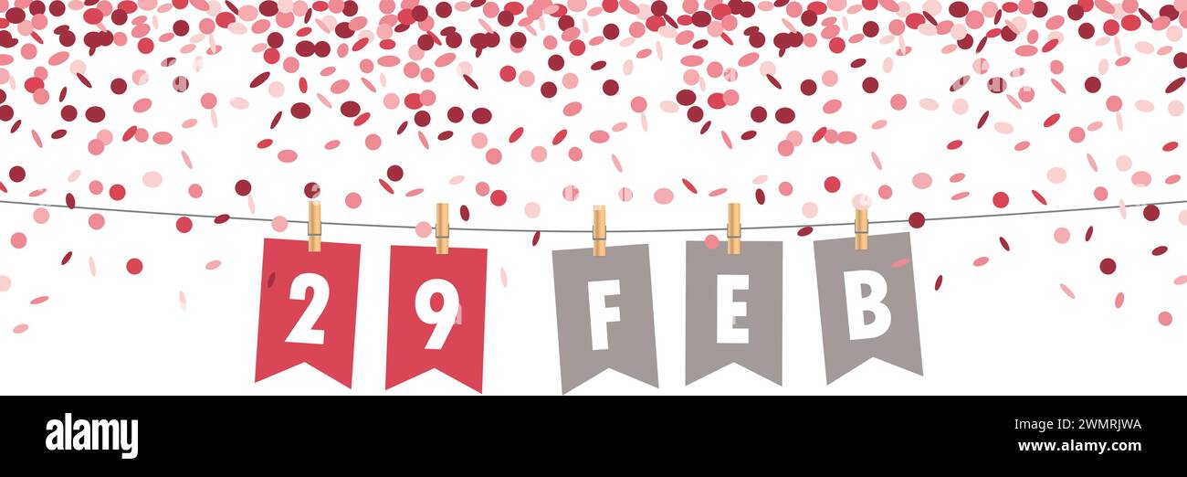 29 february party flag and confetti background vector illustration ...