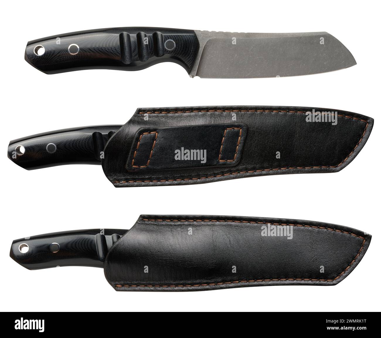 Sharp tactical knife with black handle on isolated background Stock ...