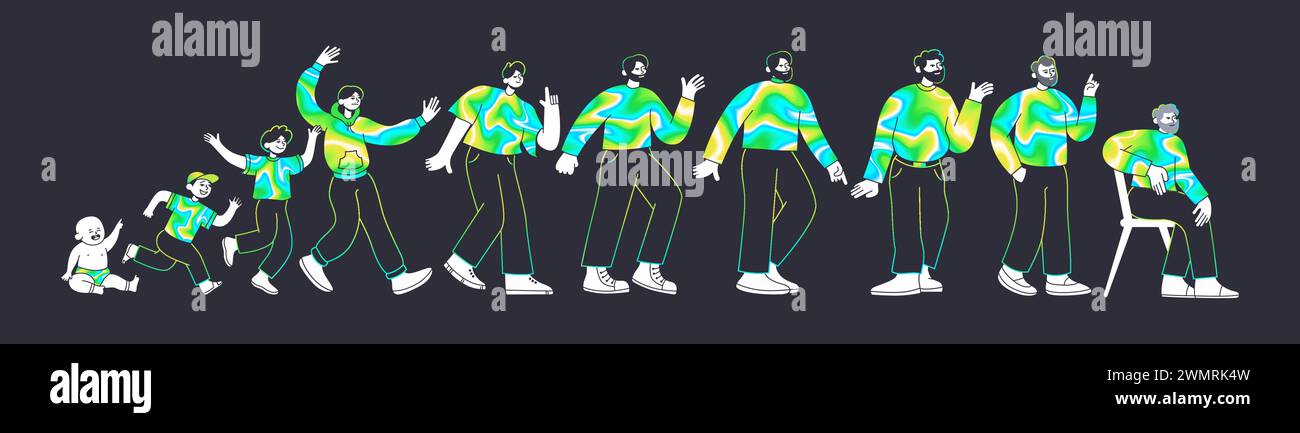 Man ages set. Man life stages from infancy to seniority. Male growth ...