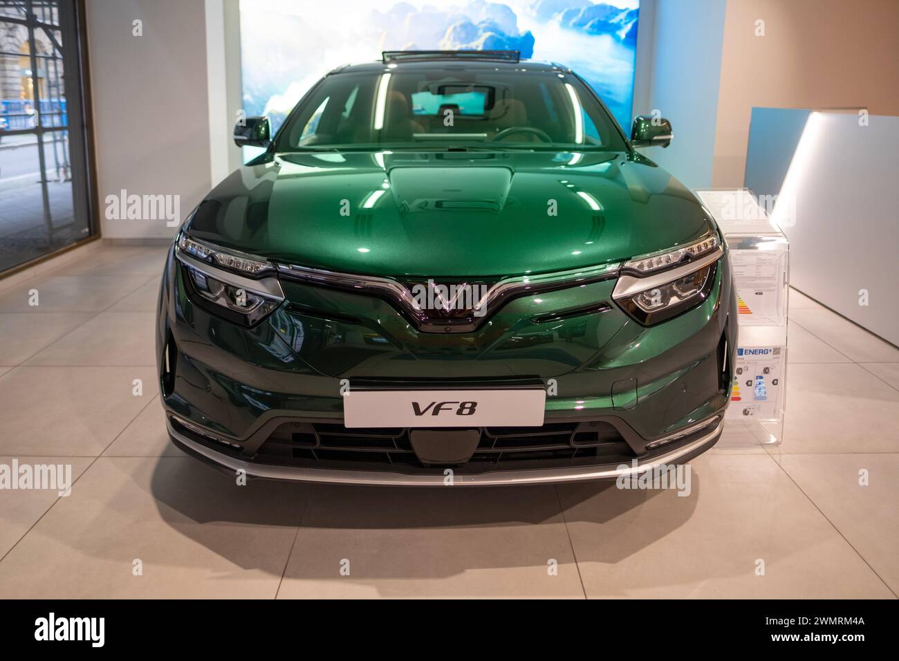 green Vinfast vf 8 electric crossover in Studio, advanced technologies ...