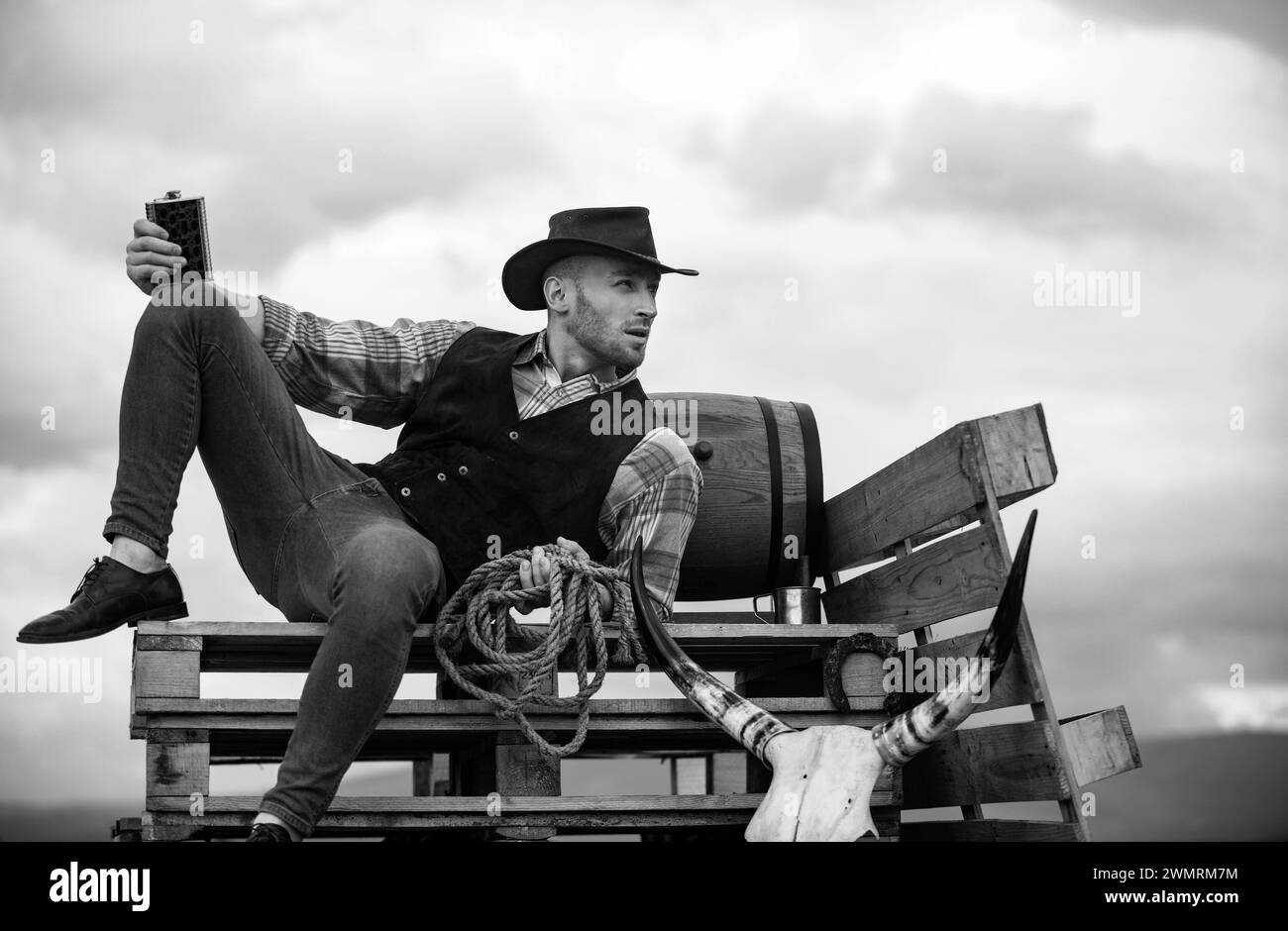 Farmer cowboy wearing hat. Western life. American country male portrait ...