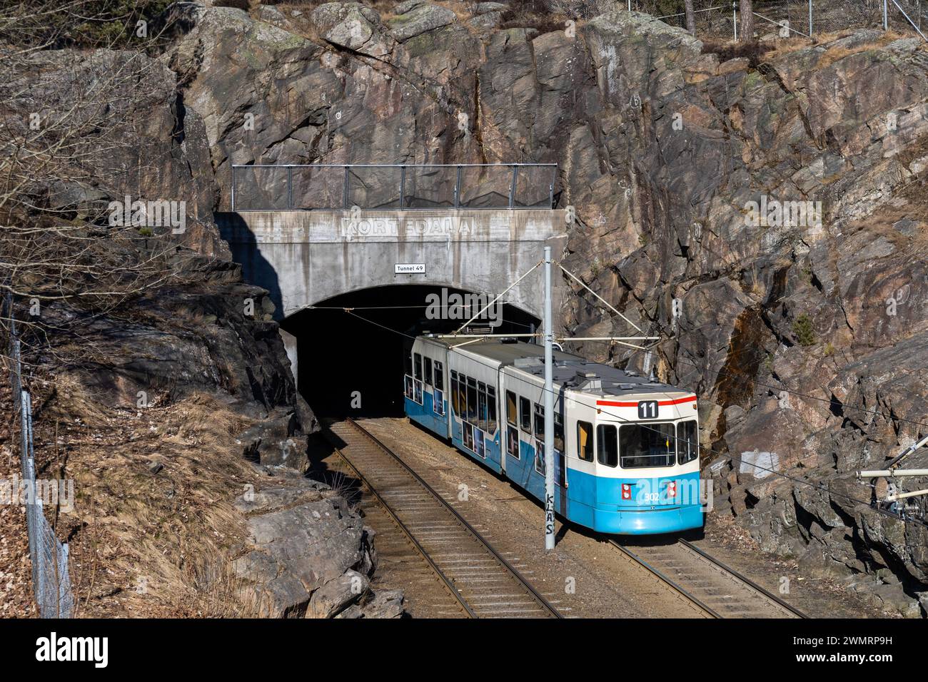Gothenburg, Sweden - March 12 2022: Electric tram entering concrete ...