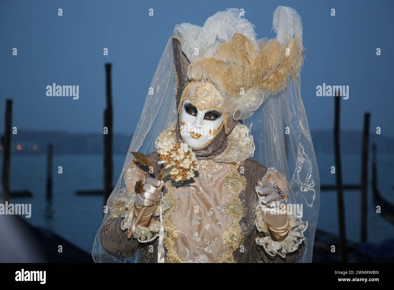 Venice, Italy. 07th Feb, 2024. A participant seen wearing fancy costume ...