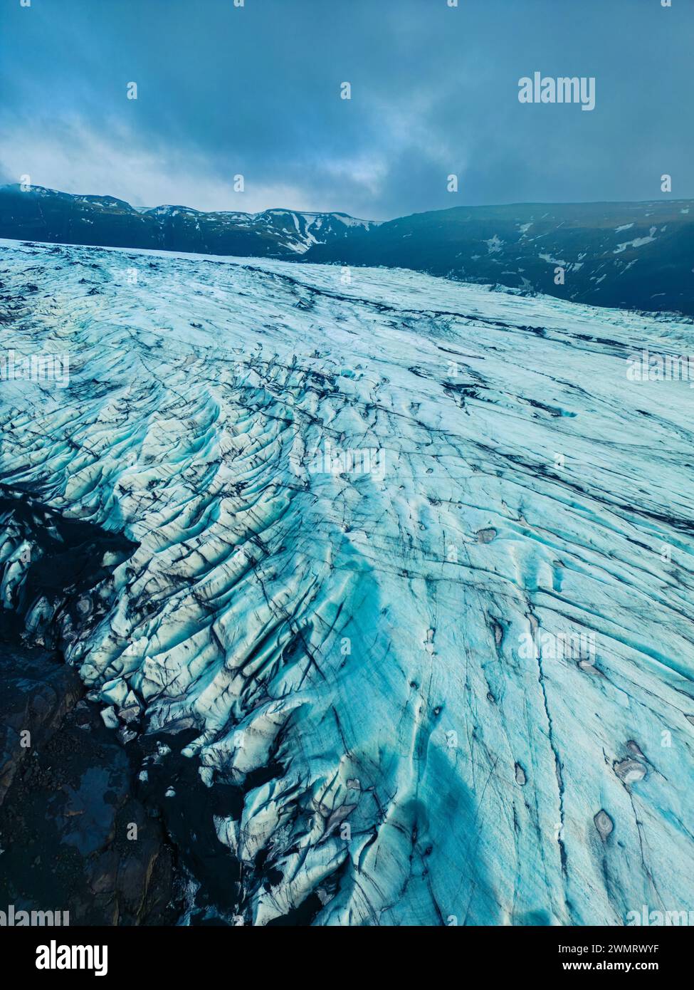 Aerial view of vatnajokull glacier mass in iceland, beautiful ice rocks ...