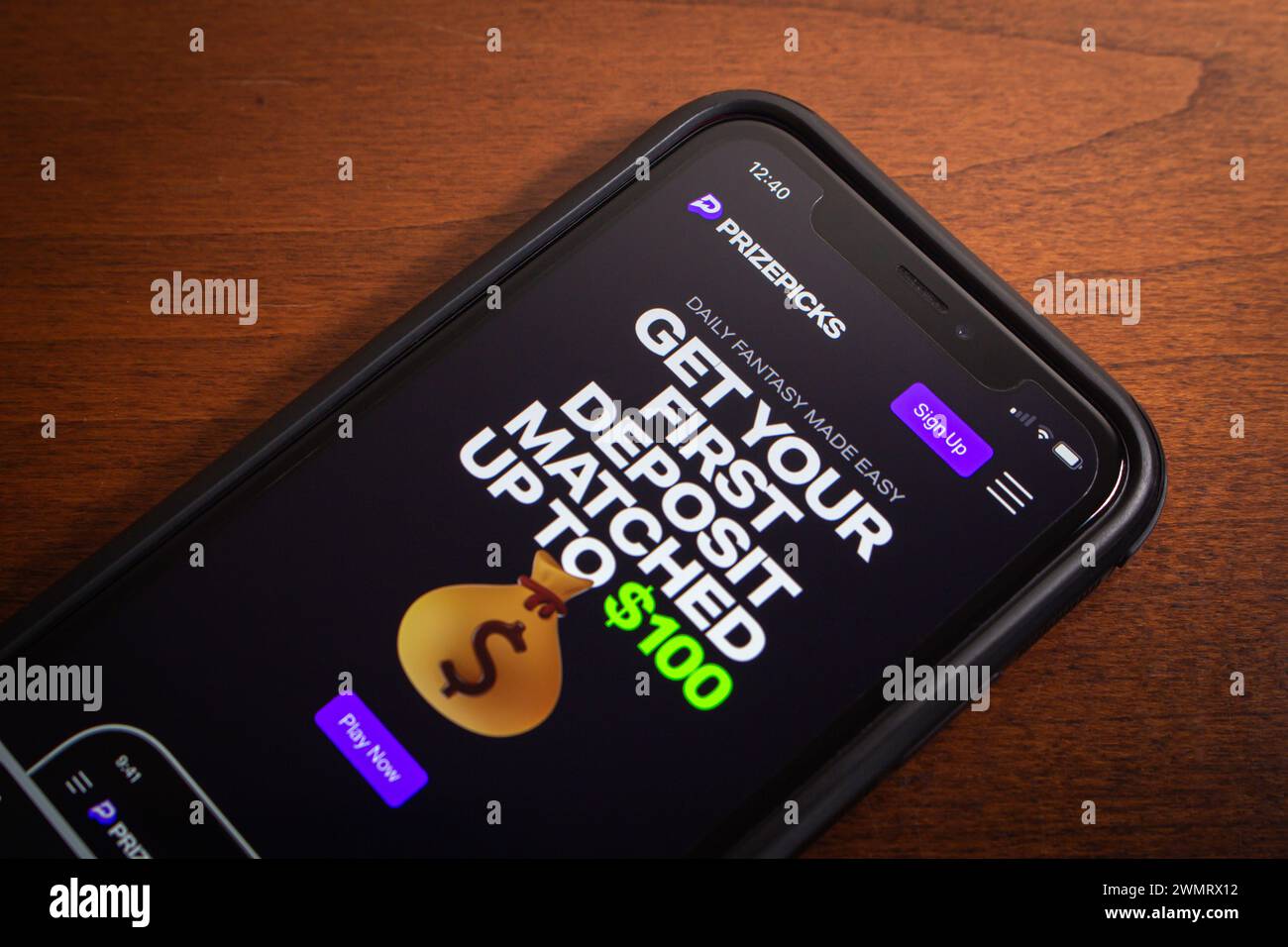 Website of PrizePicks seen in an iPhone. PrizePicks is a fantasy sports ...
