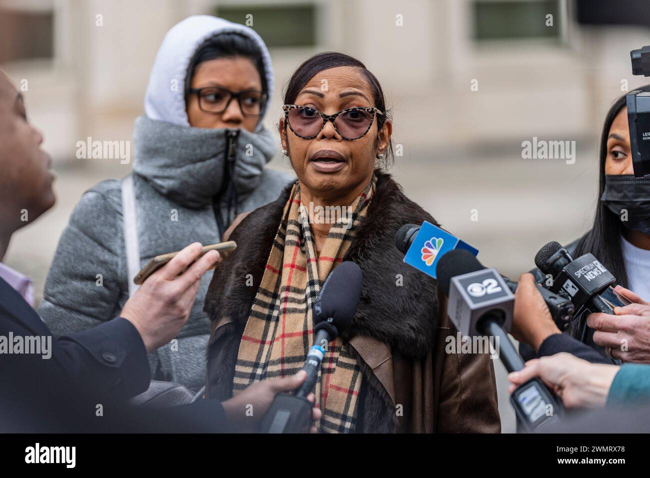 Jacqueline Gonzales, mother of Karl Jordan Jr., speaks to media outside ...