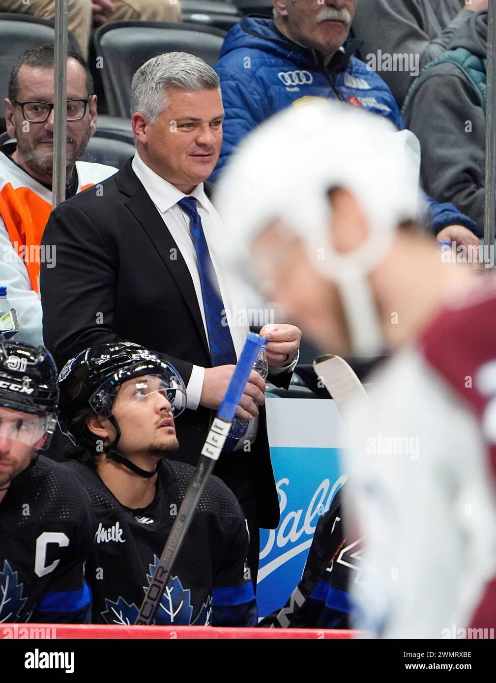 Toronto Maple Leafs head coach Sheldon Keefe () in the second period of ...