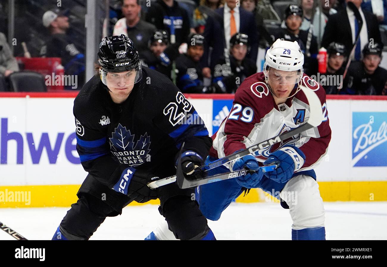 Toronto Maple Leafs left wing Matthew Knies (23) and Colorado Avalanche ...