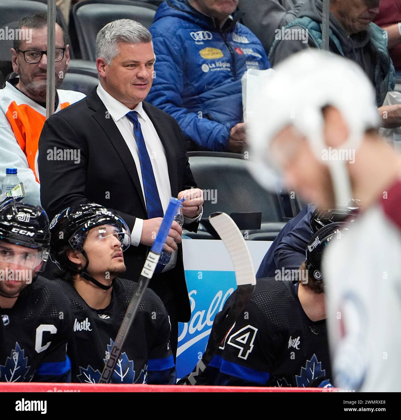 Toronto Maple Leafs head coach Sheldon Keefe () in the second period of ...