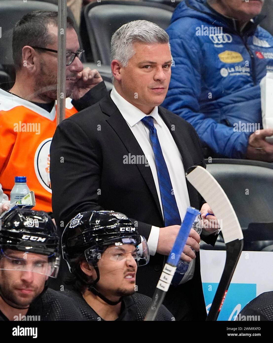 Toronto Maple Leafs head coach Sheldon Keefe () in the second period of ...