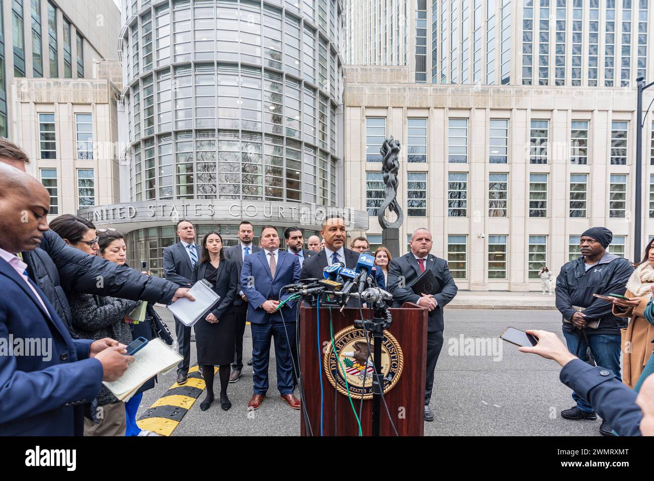 US Attorney Breon Peace speaks to the media outside the United States ...