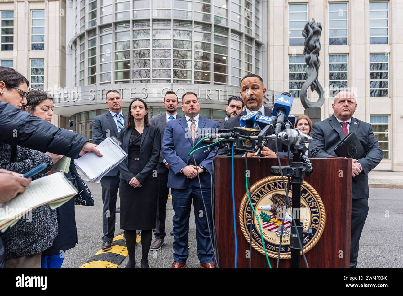 US Attorney Breon Peace speaks to the media outside the United States ...