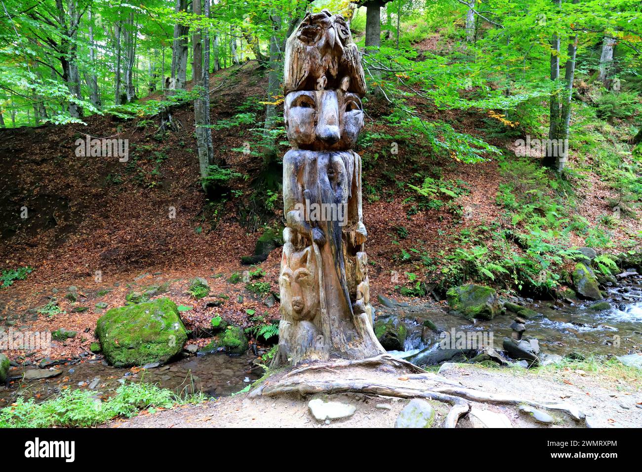 Old wooden sculptures in Carpathians. Unusual beautiful statues made ...