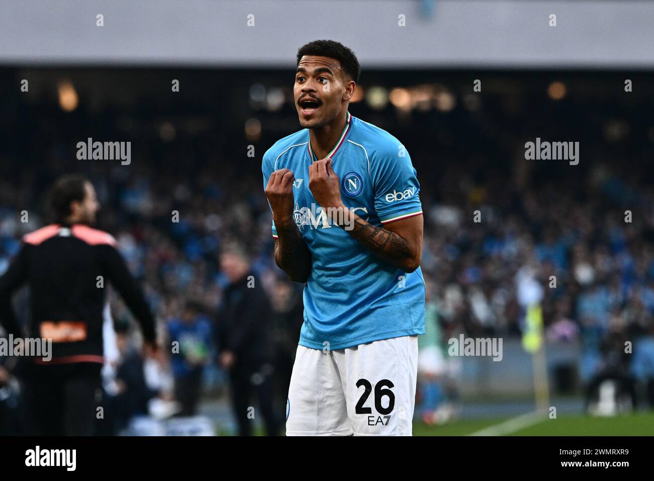Cyril Ngonge of SSC Napoli gestures during the Serie A TIM match ...