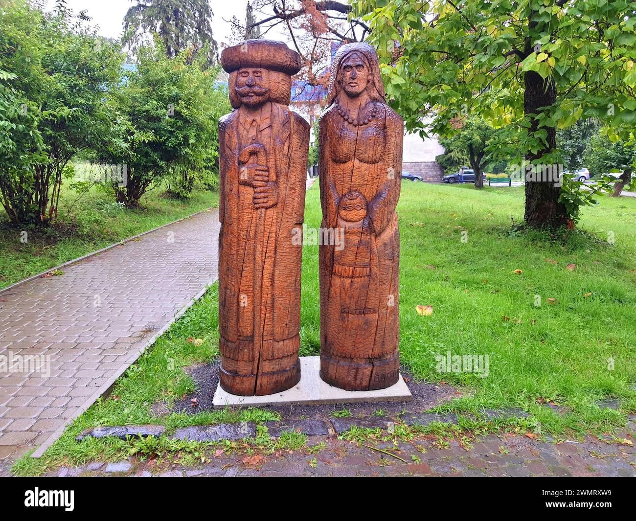 Old wooden sculptures in Carpathians. Unusual beautiful statues made ...