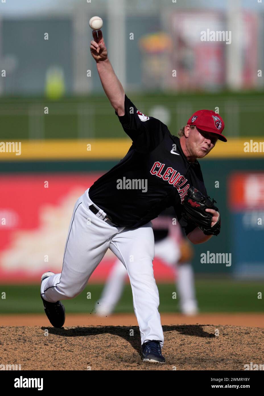 Cleveland Guardians pitcher Nic Enright throws in the ninth inning of a ...