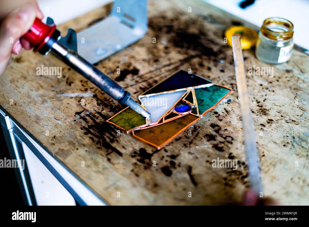 Stained glass workshop Stock Photo - Alamy