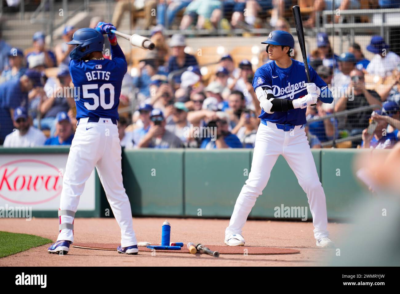 Los Angeles Dodgers' Mookie Betts (50) and designated hitter Shohei ...