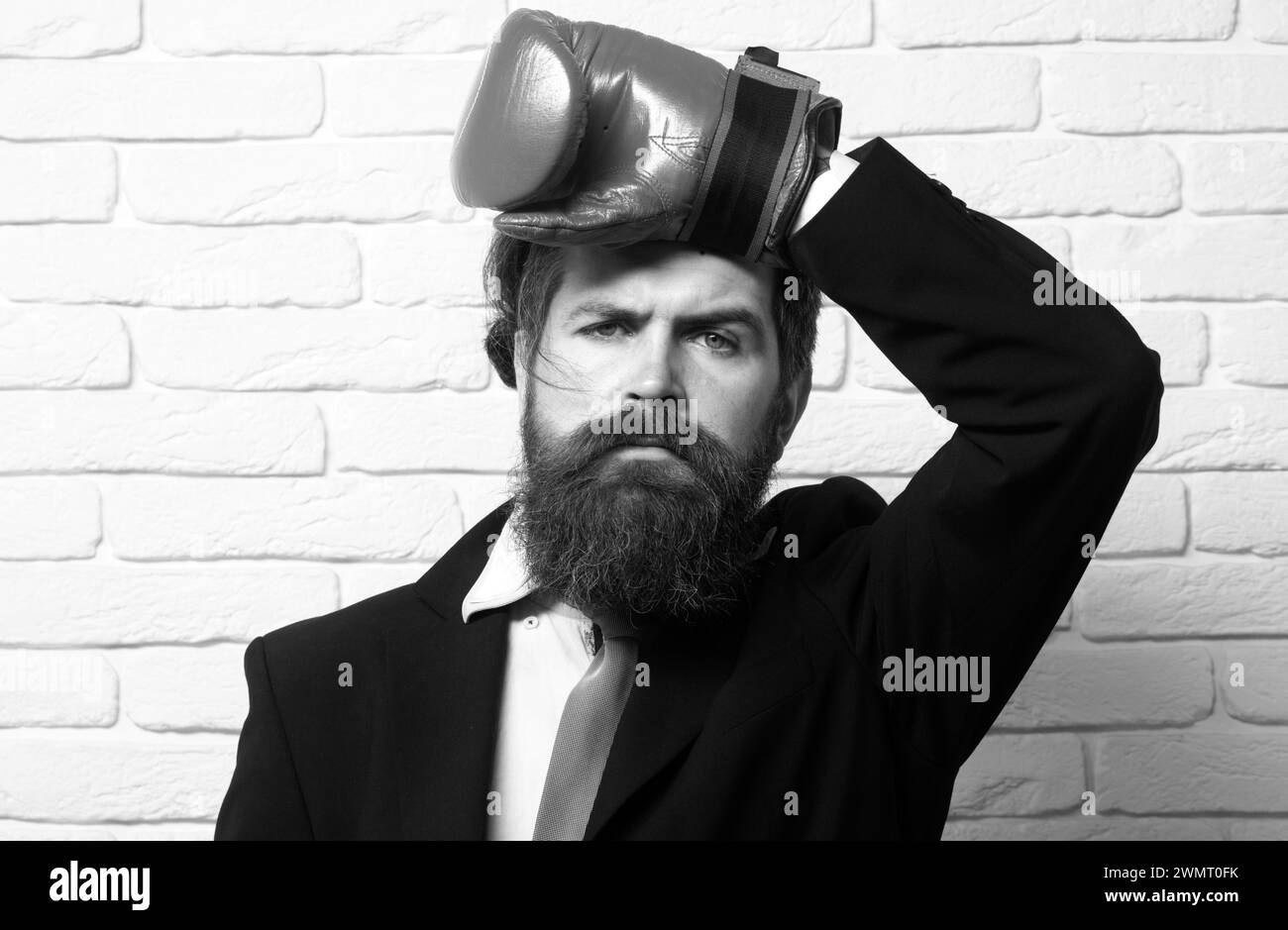 Hard business. Funny tired boxer businessman, business battle. Business ...