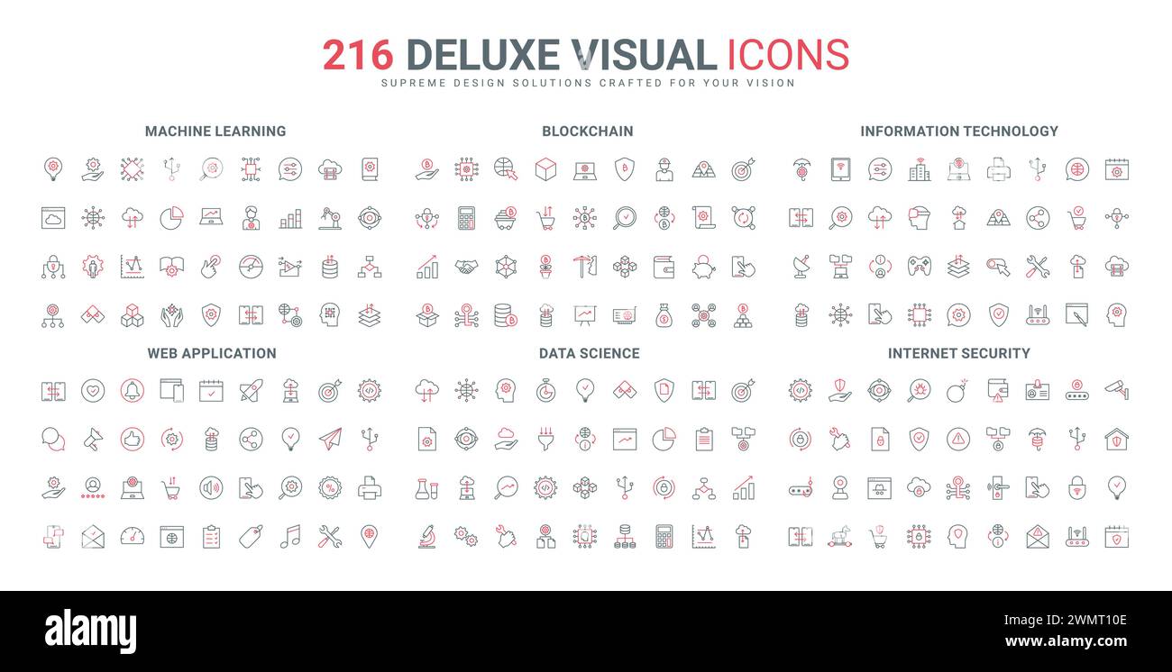 Machine Learning Data Science And Blockchain Line Icons Set Ai Technology Key And Lock Of