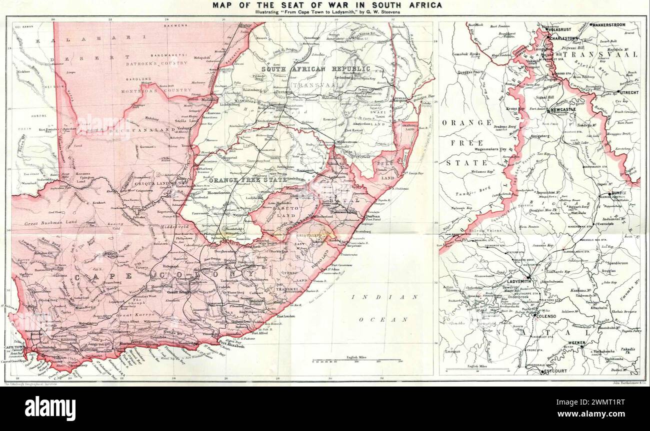 Vintage Map: "Map of seat of war in South Africa" . Second Boer War ...