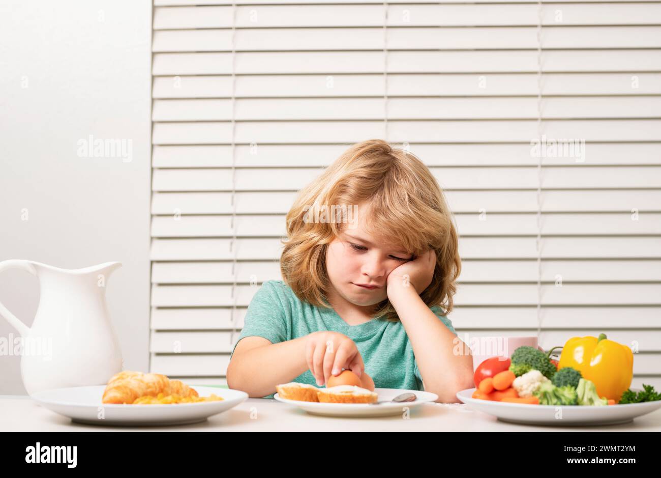 Portrait of kid with no appetite. Concept of loss of appetite. Child ...