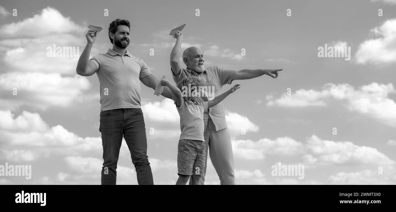 Three different generations ages grandfather father and child son ...