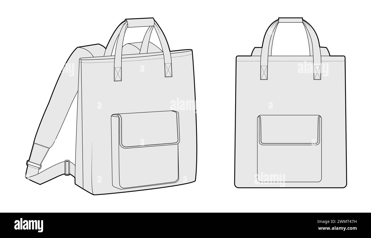 Convertible backpack silhouette tote bag with pocket. Fashion accessory ...