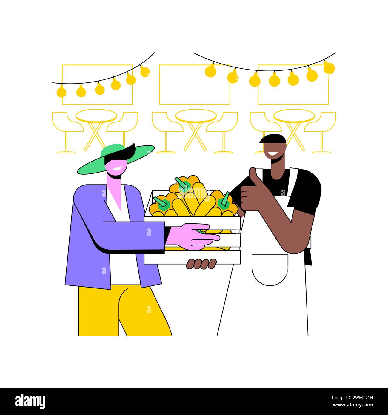 Selling farm products to restaurants isolated cartoon vector ...