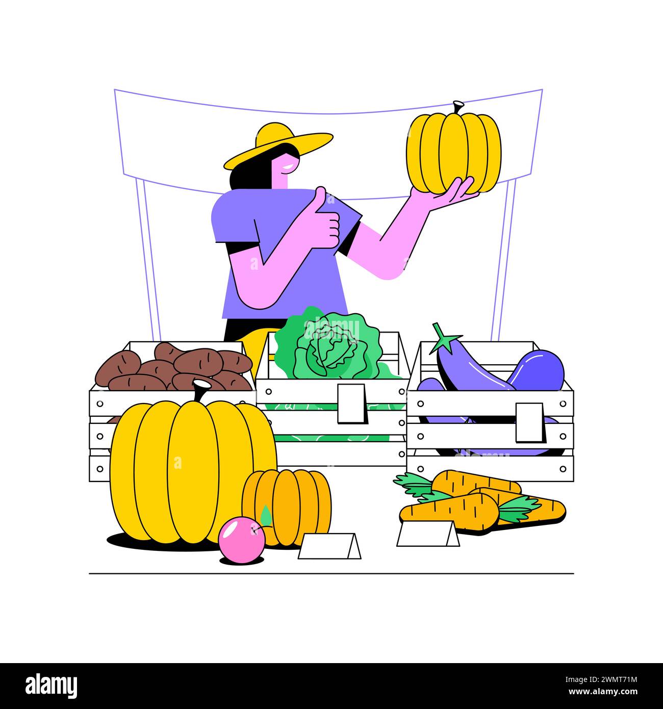 Farmers market isolated cartoon vector illustrations. Smiling farmer ...